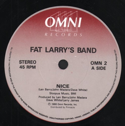 Fat Larry's Band Nice 7" vinyl UK Omnibus Press 1986 in generic sleeve ...