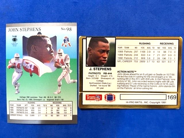 NFL - John Stephens 1991 Fleer Ultra & 1991 Hi-Pro Action Packed ...