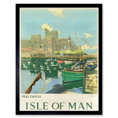 Advert Travel Isle Man Peel Castle British Harbour Gull 12X16 Inch ...