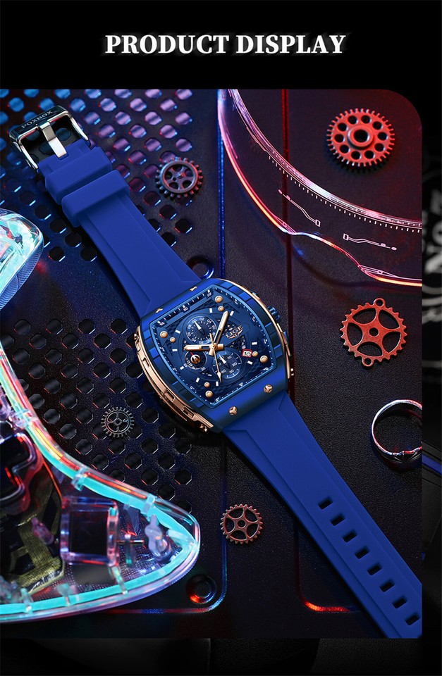 LIGE Men Quartz Watch Rectangle Sport Wristwatch Chronograph Males Date ...