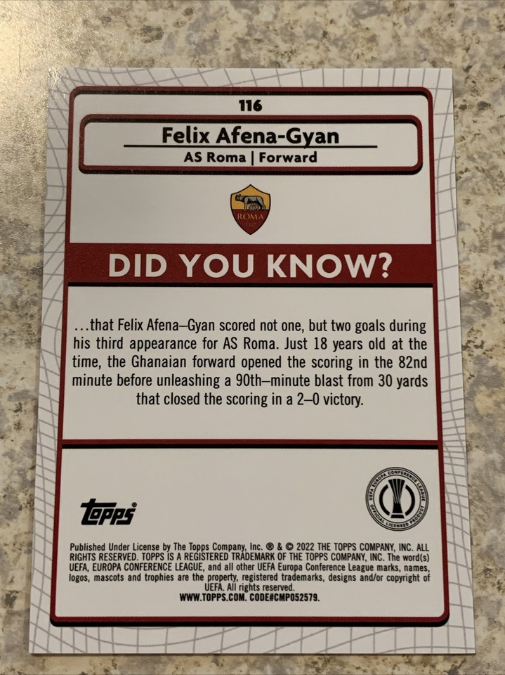 2021-22 Merlin Chrome UEFA Base #116 Felix Afena-Gyan - AS Roma RC | eBay
