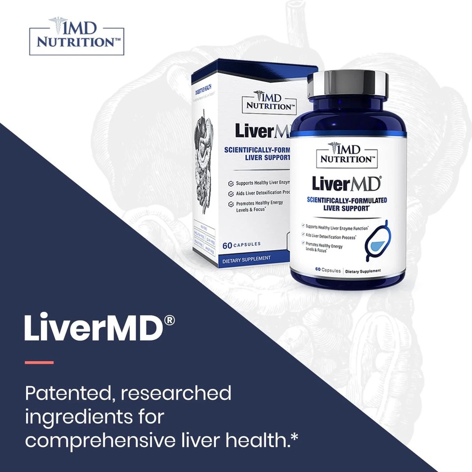 1MD Nutrition LiverMD support healthy liver, 60 Caps, Exp 01/2027 (Pack ...