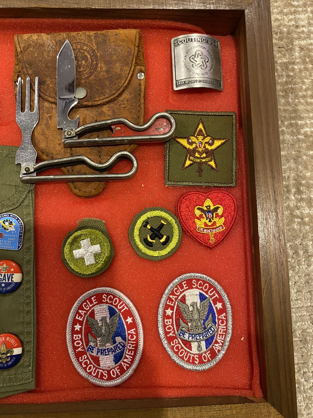 Display Box with Vintage Boy Scouts Collectibles Including Sterling ...