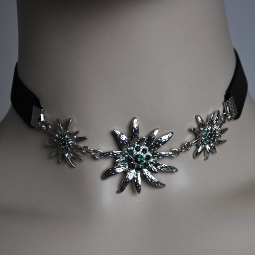 EDELWEISS Kette dunkel GRÜN Halskette Trachten Schmuck Kropfband ...