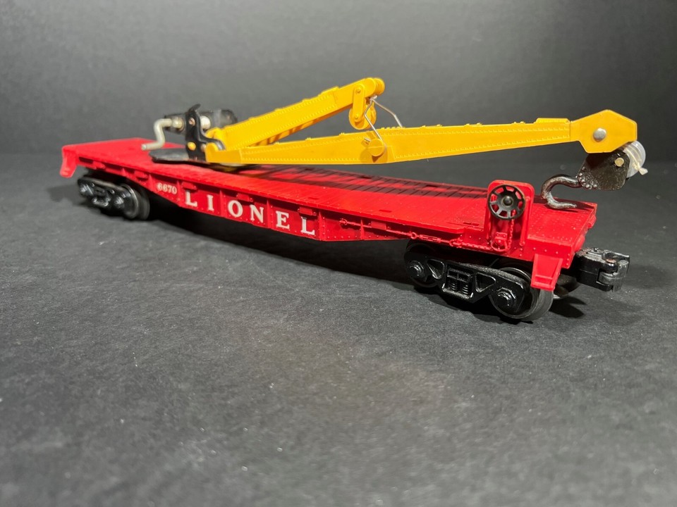 1959-60 Lionel 6670 Red Flatcar with Yellow Derrick -Left Side Stamp | eBay