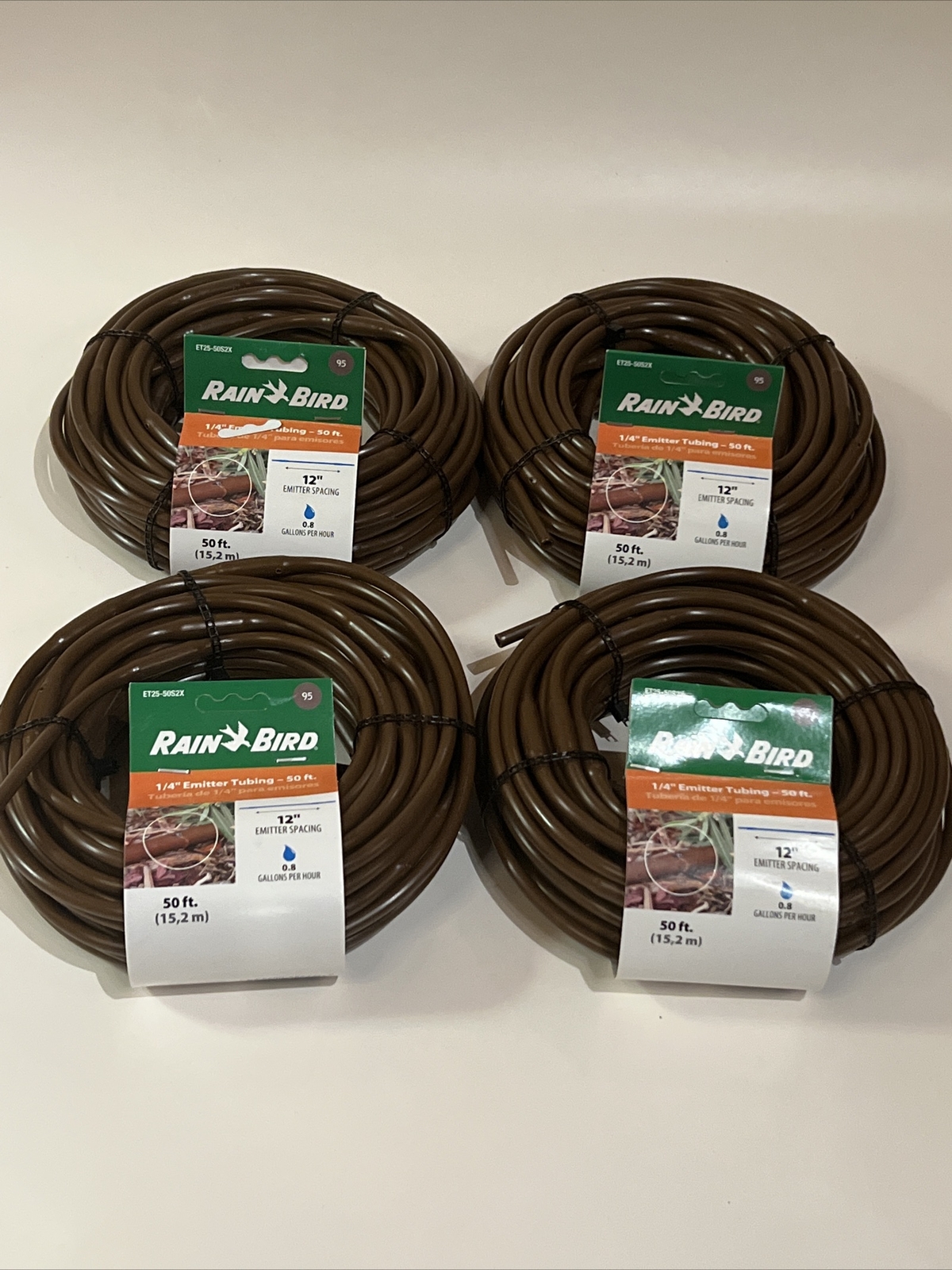 4 Set Rain Bird Plastic Drip Irrigation Emitter Tubing 1/4 in. x 50 ft ...