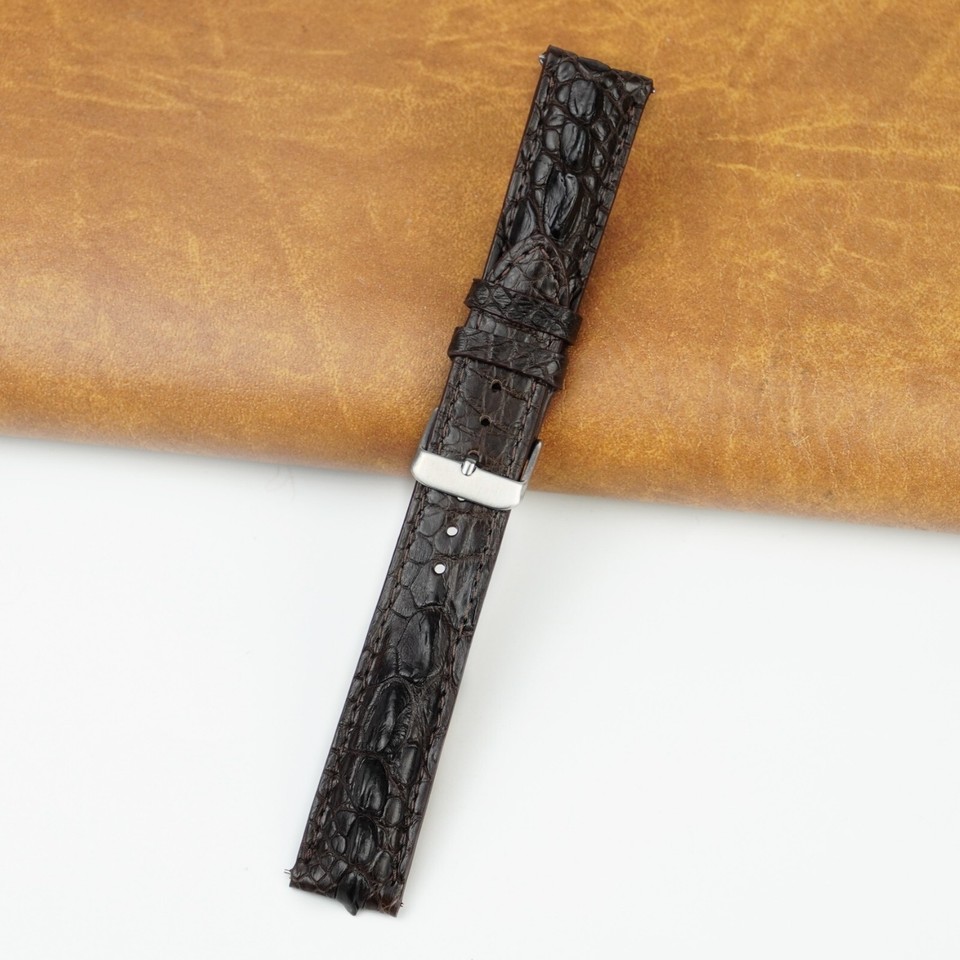 Brown Leather Watch Band Men Real Crocodile Hornback Watch Strap Quick ...
