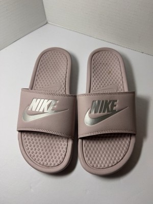 Nike Women’s Benassi JDI Pink Laser Silver Slides Slip On Shoes Sandals ...