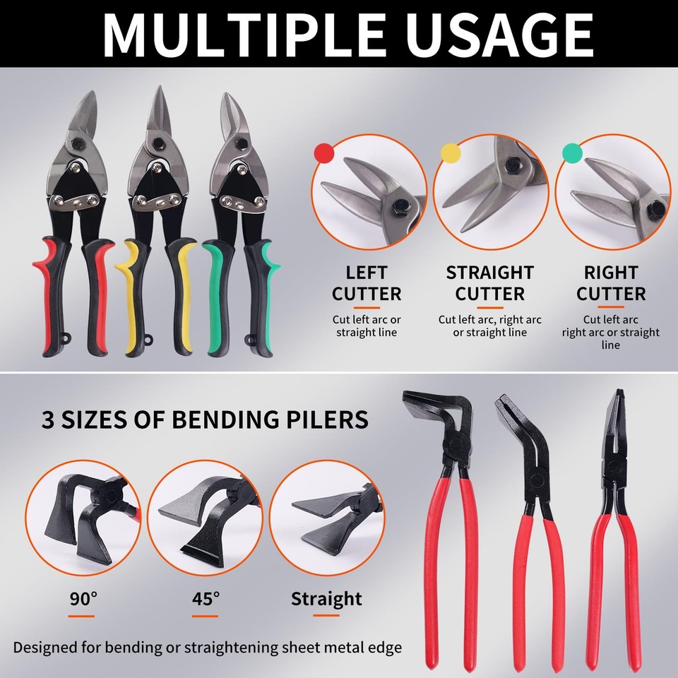 6-Piece Sheet Metal Tools Set – 3 Hand Seamers & 3 Aviation Tin Snips ...