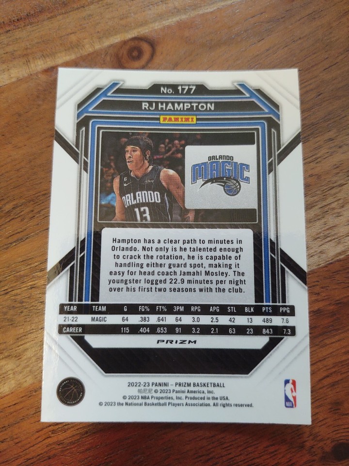2021-22 NBA Panini Prizm RJ Hampton Cracked Ice Orlando Magic Card #207 ...