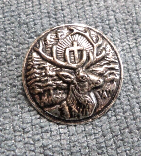 Vintage Antique Metal Picture Button DEER BUCK RELIGIOUS CROSS THEME ...