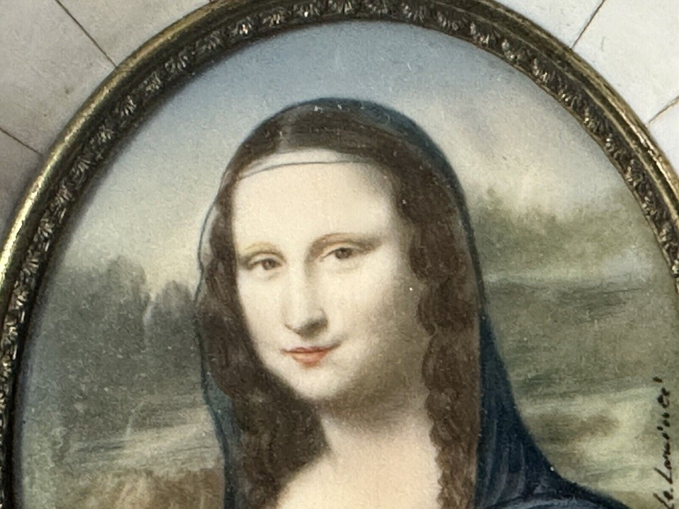 Antique Victorian Miniature Portrait Painting Mona Lisa in Ornate ...