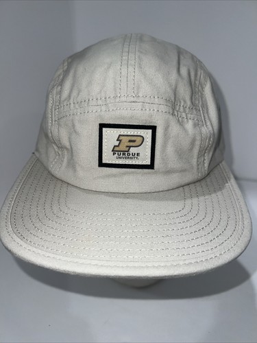Purdue P Gold on White Patch on Bone Color 5 Panel Hat Cap Cotton Strap ...