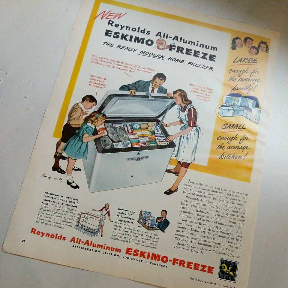 Vintage REYNOLDS ESKIMO FREEZE MODERN HOME FREEZER 1947 Magazine Ad | eBay