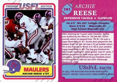 Archie Reese 1984 USFL Custom Card Pittsburgh Maulers 49ers Raiders | eBay