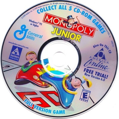 MONOPOLY JUNIOR General Mills PC Game America Online, AOL Collectible ...
