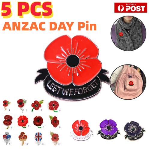 ANZAC Remembrance Memorial Day Pin Black Poppy Brooch Lapel Lest We ...