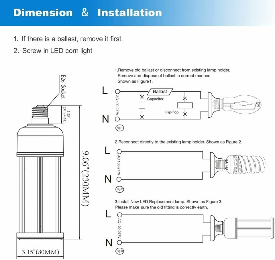 DLC 36W LED Corn Bulb Light E39 Replace 125W MH/HPS Warehouse Shop ...
