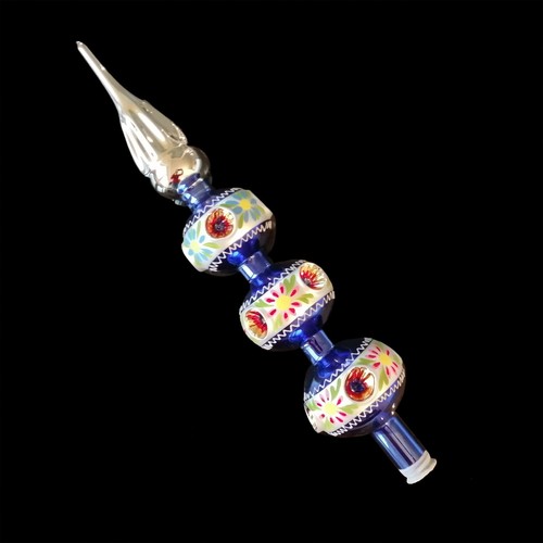 Blown glass indent reflector Christmas tree topper blue XL 16" Czech ...