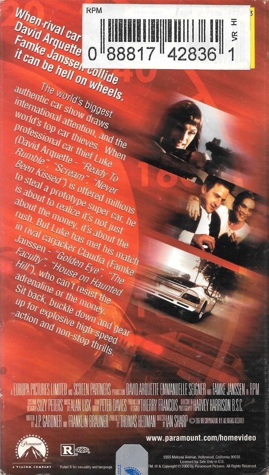RPM David Arquette Emmanuelle Seigner Famke Janssen Paramount Video VHS ...