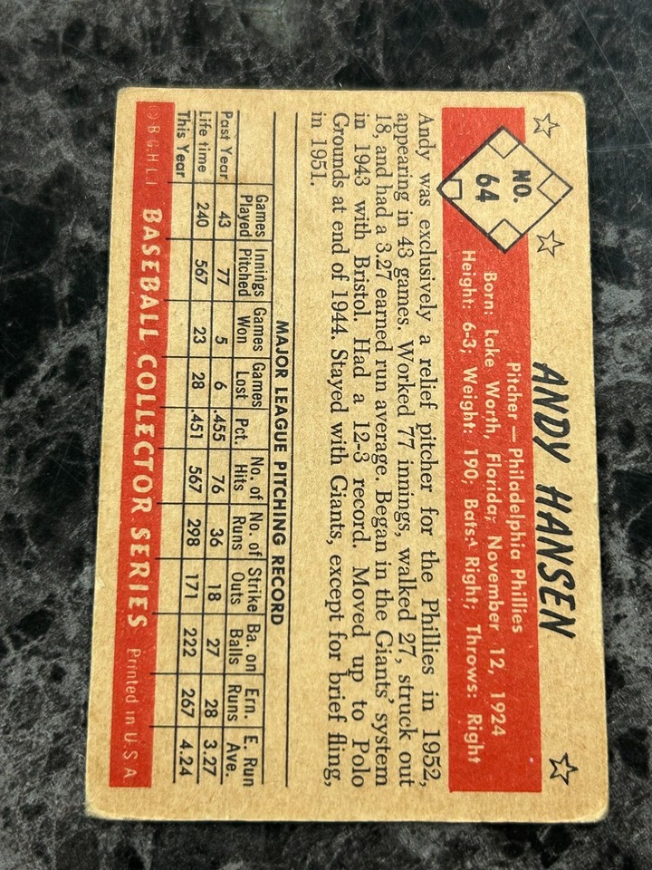 1953 Bowman Black and White Andy Hansen #64 VG @QQ28 | eBay