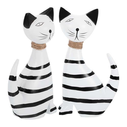 2 Pcs Wood Carving Kitten Craft Tabletop Adornment Cat Sculpture | eBay UK
