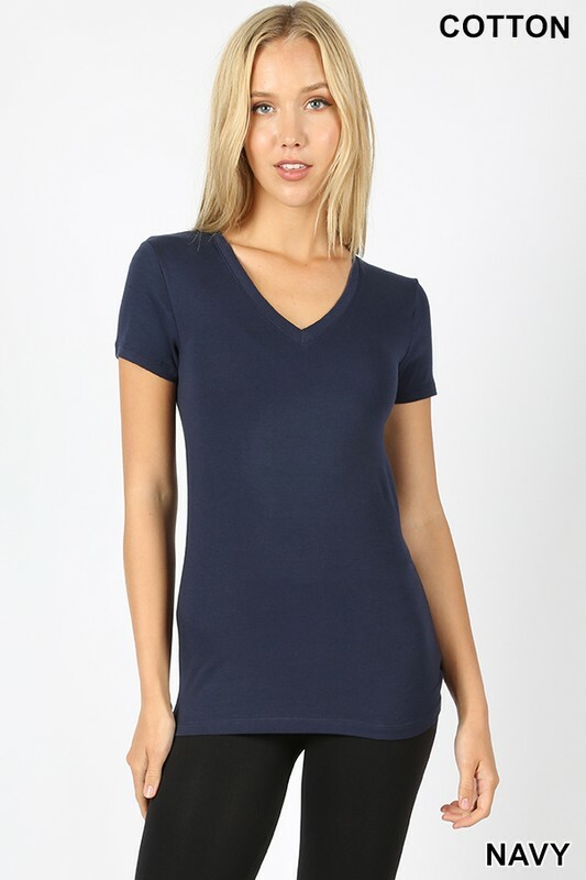 Women's V-Neck Basic Cotton Short Sleeve T-Shirt Soft Stretch Plain Top ...