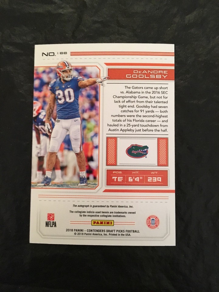 2018 Contenders DP Rookie Autograph #166 DeAndre Goolsby Florida | eBay