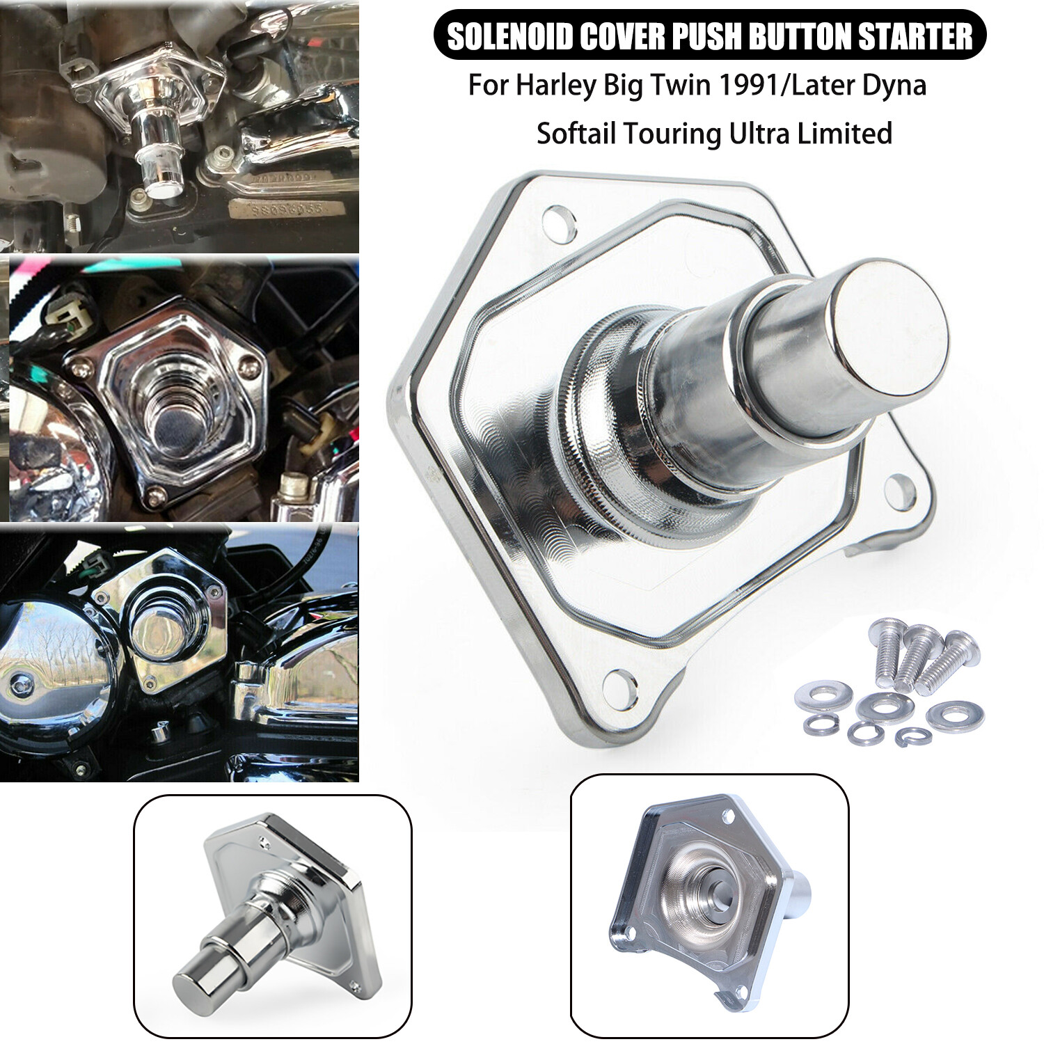 CNC Solenoid Cover Starter Push Button For Harley 1991-2017 Electra ...