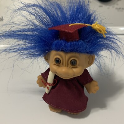 Russ Berrie Troll Doll 4" Tall Blue Hair Graduate in Maroon Cap Gown ...
