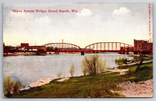 Grand Rapids Wisconsin~Grand Avenue Bridge & River~Factory in Distance ...