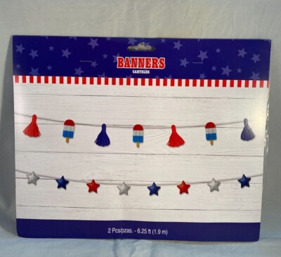 2 Banners 6.25 ft Patriotic Felt Banner Stars & Bomb Pop 4th Of July ...