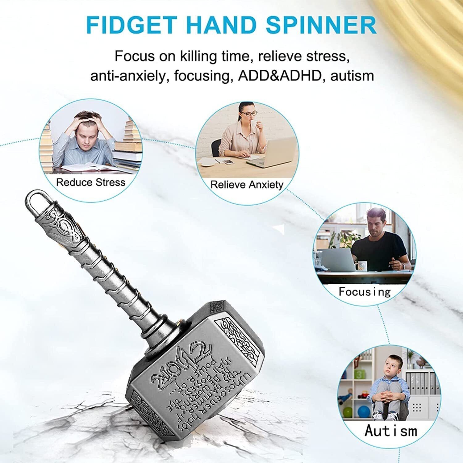 Fidget Spinner Thor Hammer Cool Metal Avengers Finger Spinners Toys ...