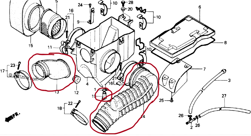 ATC 250R 85-86 AIR BOX TO CARBURETOR AIR BOOT DUCT, INTAKE BOOT & DRAIN ...