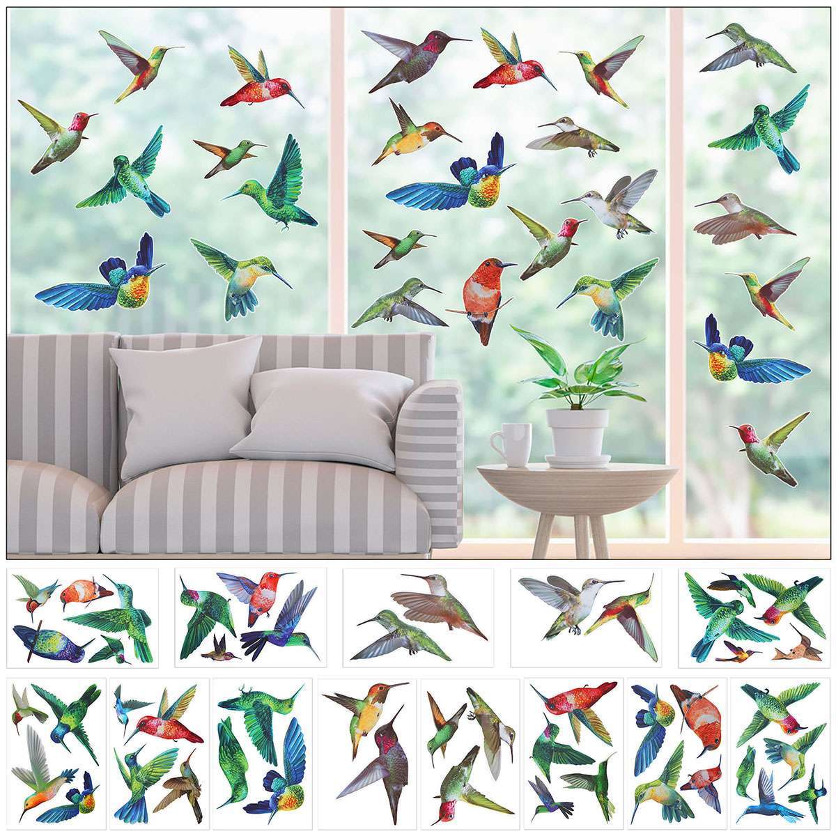 9/38Pc Colorful PVC Hummingbird Window Clings Anti Collision Decals ...