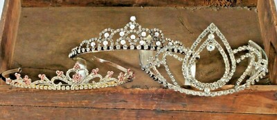 Lot of 3 Vintage Tiaras Silver Plated Pink/Clear Glass Crystals ...