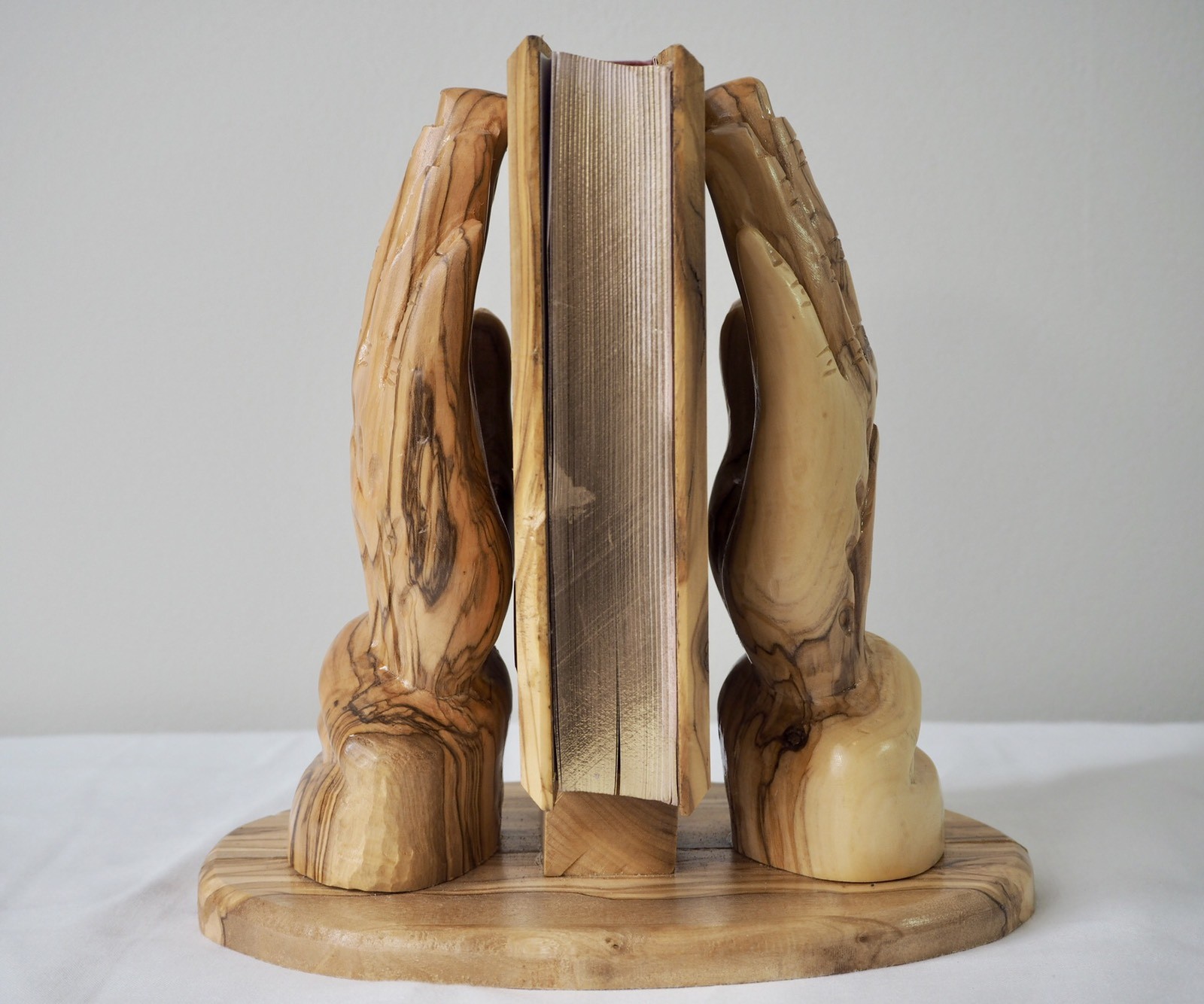 Genuine Top Grade Olive Wood Hand Carved Bible With Hands Display | eBay