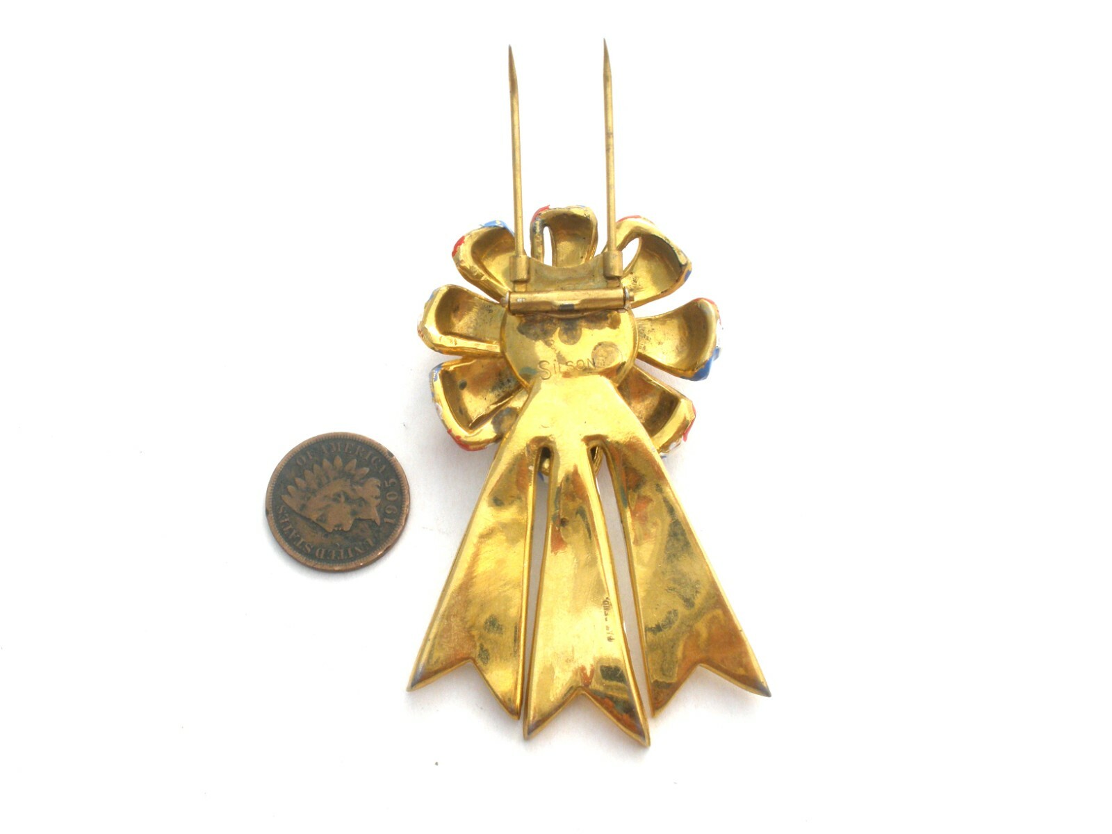 RARE SILSON FRENCH COCKADE FUR CLIP PIN WWII VINTAGE ENAMEL RED WHITE ...