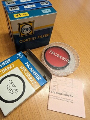 55 mm filters Lot of 5: Red, 82A, FL-D, 80A & Star all w Protective ...