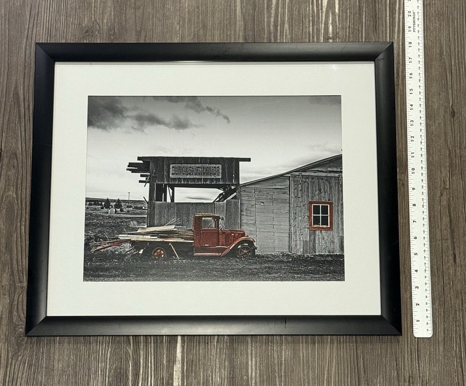 Framed Selective Color Photo Print Red Truck Rustic Americana Wall Art ...