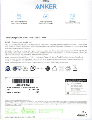 ANKER A2149 20W USB-C CHARGER BLOCK W/6' CABLE (2-PACK) WHITE - NEW! | eBay