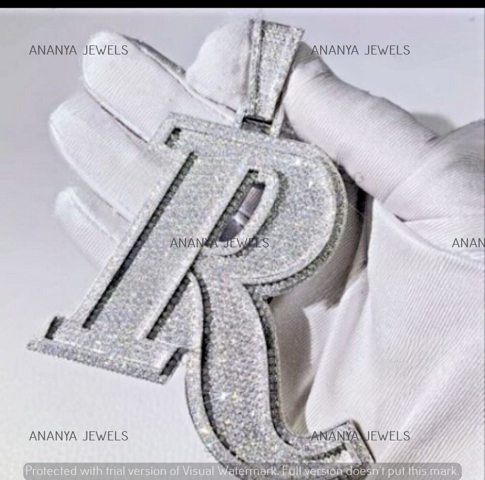 Men's Customize Letter 'R' Pendant 2 Ct Round Cut Moissanite 925 ...