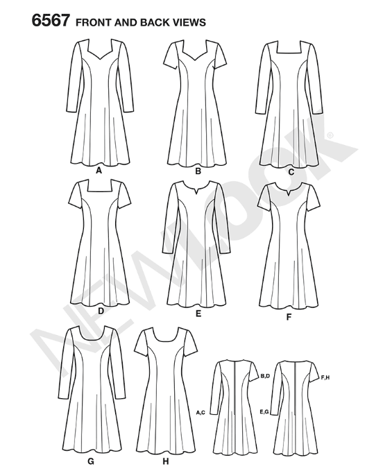 New Look Pattern 6567 Womens 6-16 Uncut Fitted Dress Various Neck Lines ...