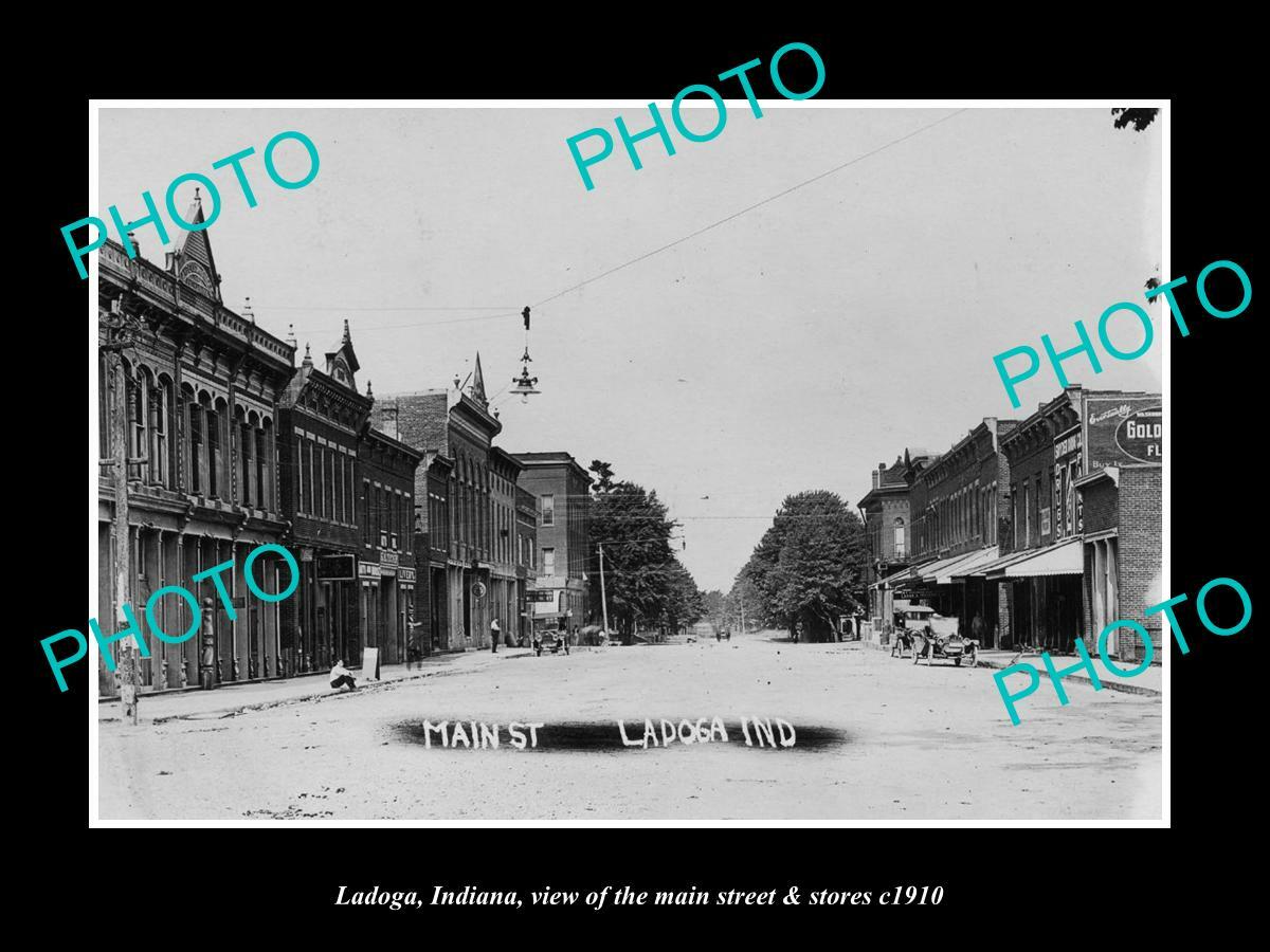 OLD 8x6 HISTORIC PHOTO OF LADOGA INDIANA THE MAIN STREET & STORES c1910 ...