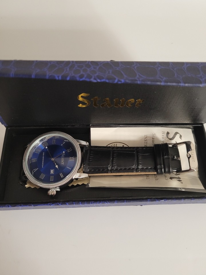 RARE Brand New Stauer 28997 Men's Leather Watch Full Set! | eBay