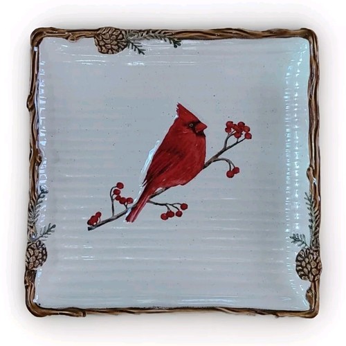 St Nicholas Square SNOW VALLEY Red Cardinal Square Salad Plate Embossed ...