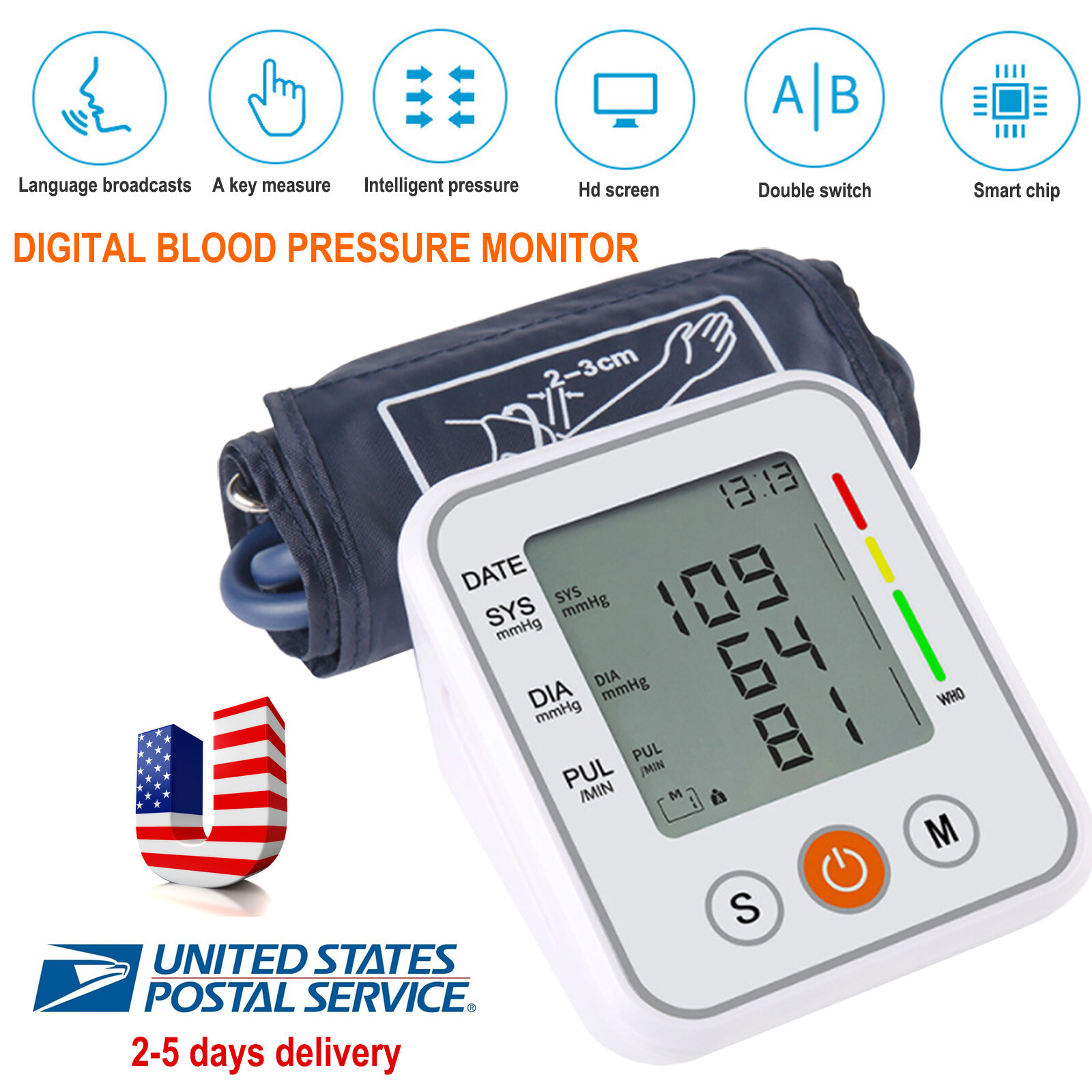 Upper Arm Blood Pressure Monitor Digital BP Cuff Machine Automatic ...