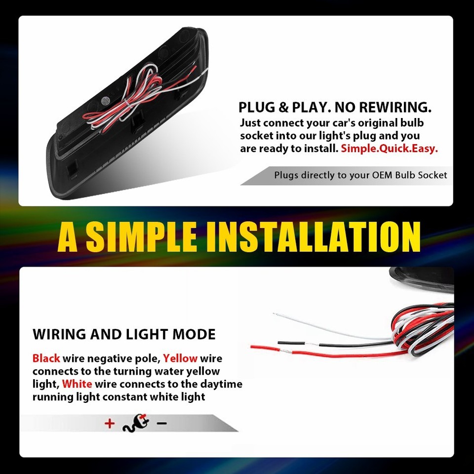 2x Smoke LED Hood Bezel Driving Light Dynamic Amber White for 2011-2018 ...