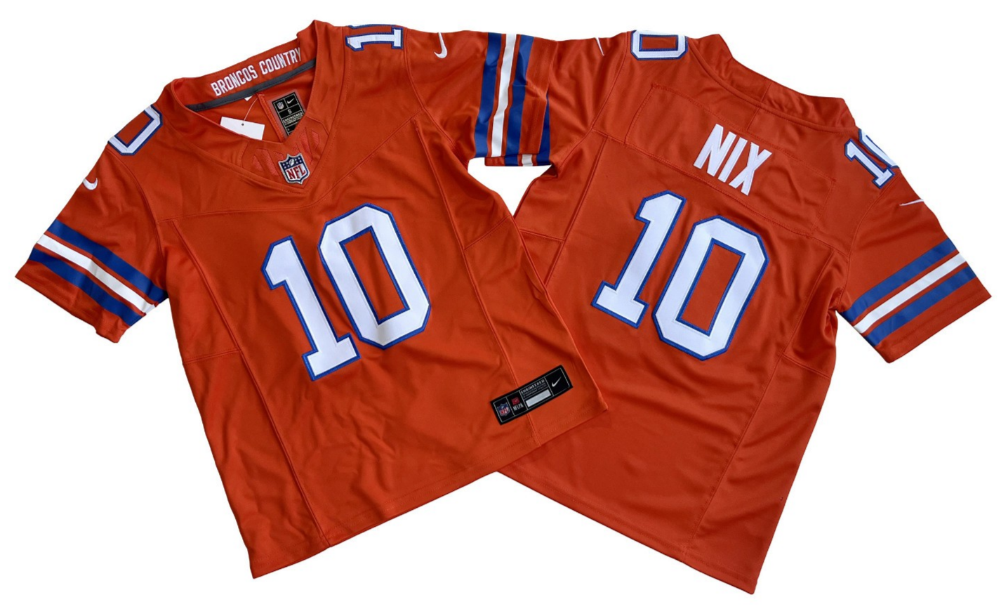 Tariffs Free! YOUTH'S Broncos #10 Bo Nix FUSE Throwback Orange Sewn ...
