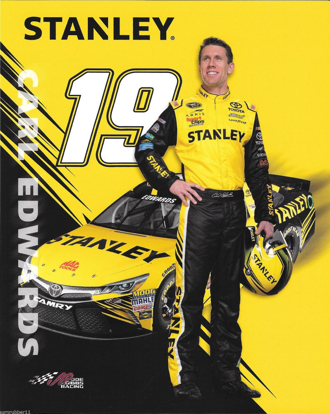 2015 CARL EDWARDS "STANLEY TOYOTA" #19 NASCAR SPRINT CUP POSTCARD | eBay